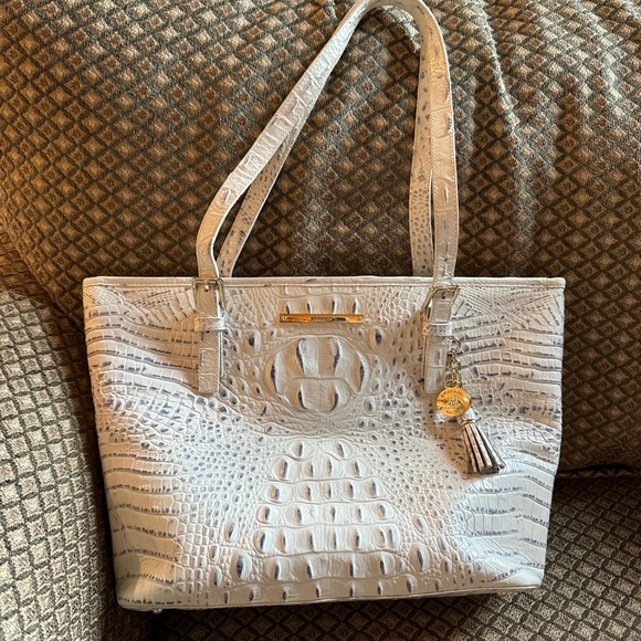 Brahmin | Bags | Brahmin Medium Asher Tote In Ivory And Slate Blue In Excellent Condition | Poshmark